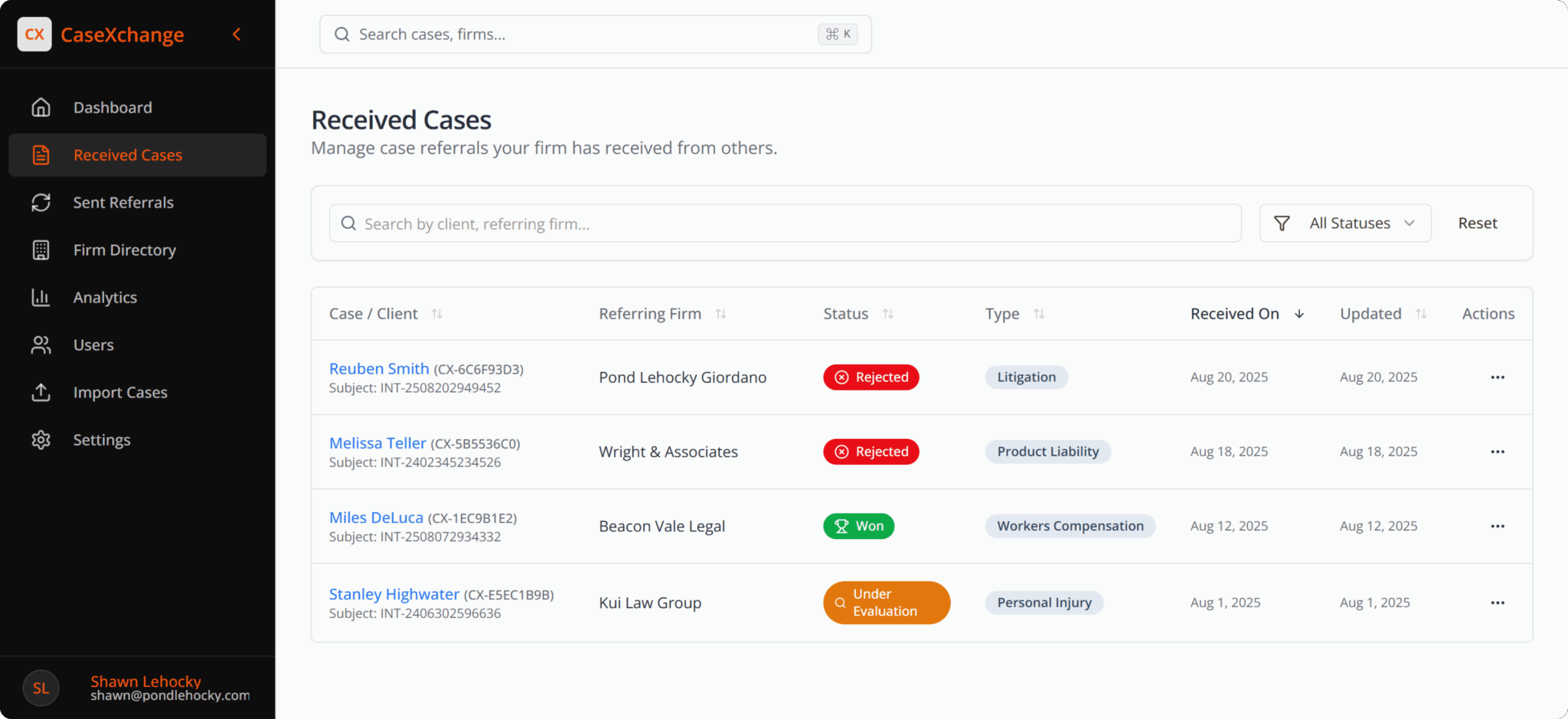 Receive Cases | Case Xchange